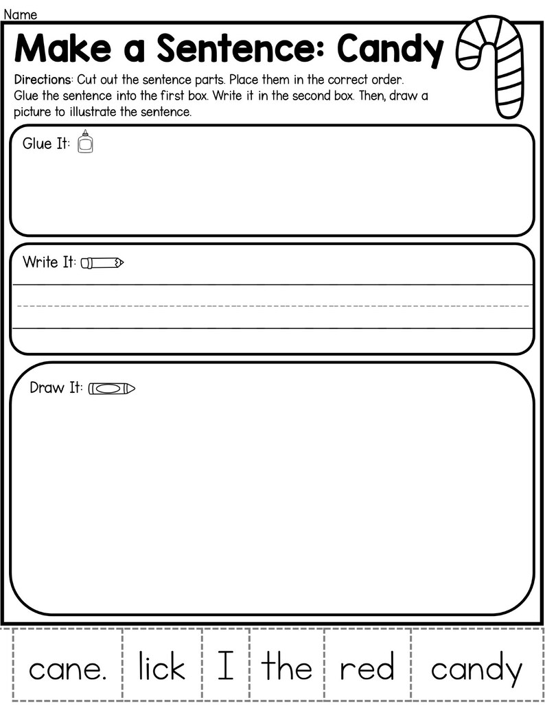 Make a Sentence - Cut and Glue Worksheets for Kindergarten and First ...