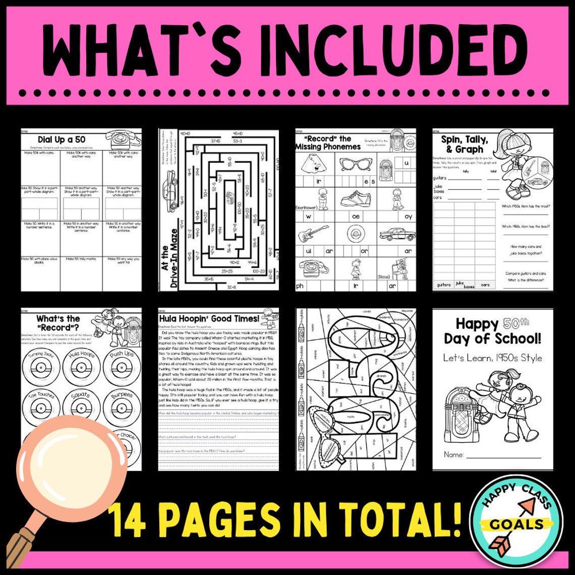 50th Day of School Activities Packet - Etsy
