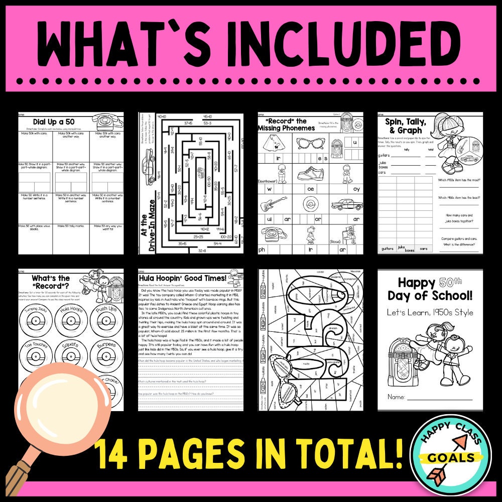50th Day of School Activities Packet - Etsy