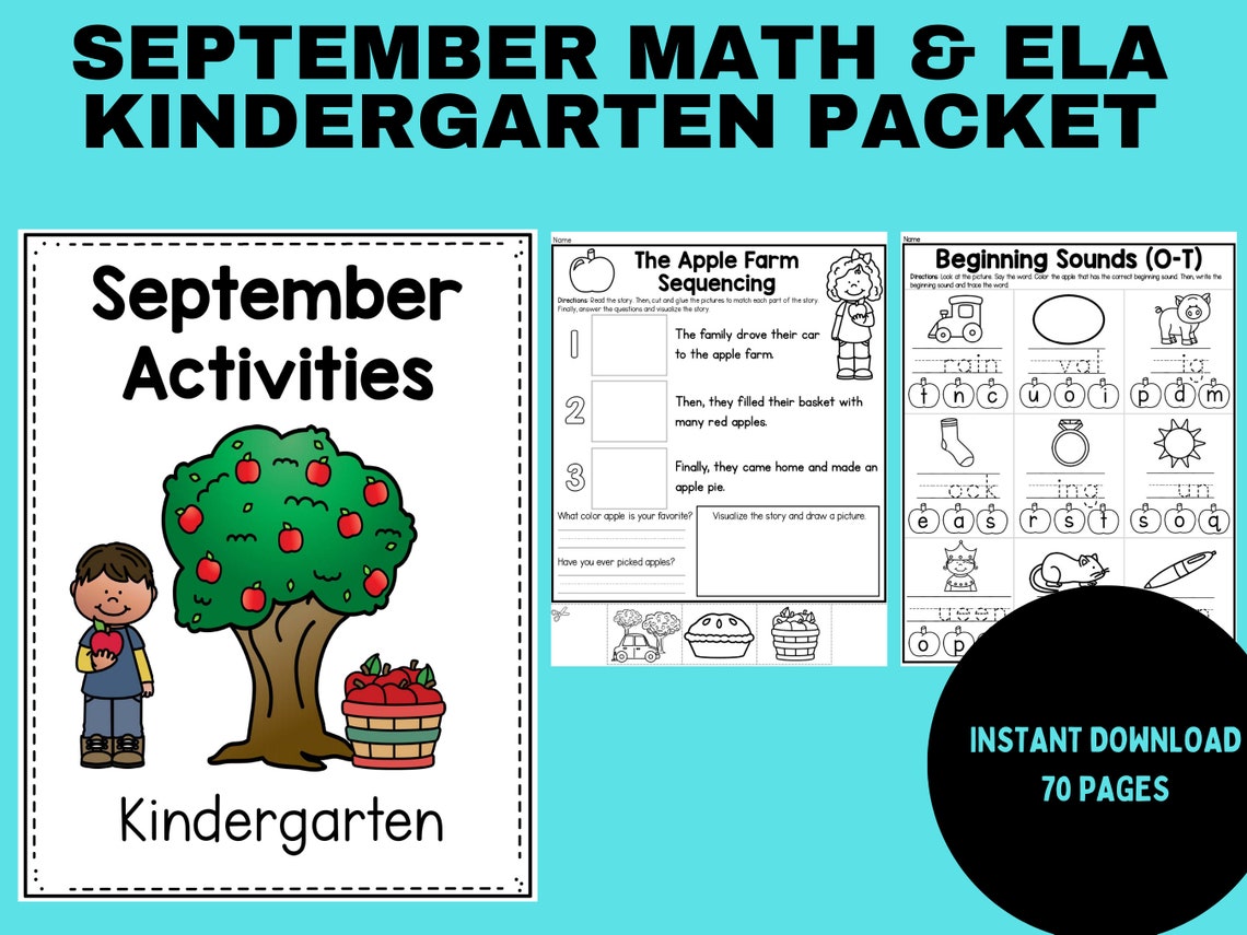 September Math and ELA Worksheet Activities for Kindergarten - Etsy