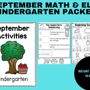 September Math and ELA Worksheet Activities for Kindergarten - Etsy
