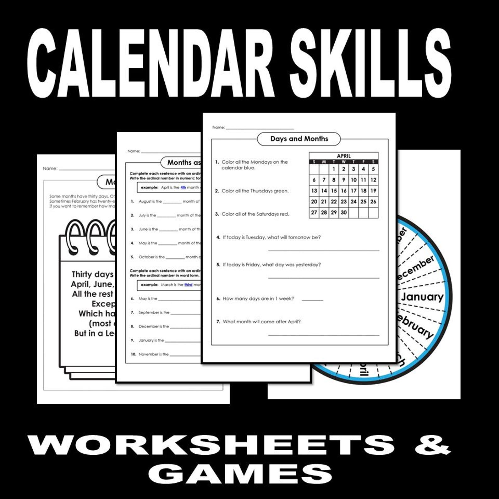 Calendar Skills and Worksheets for Students - Etsy