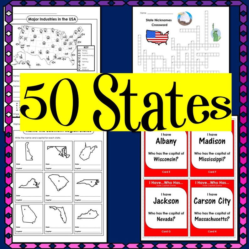 50 States and Capitals Social Studies - Etsy