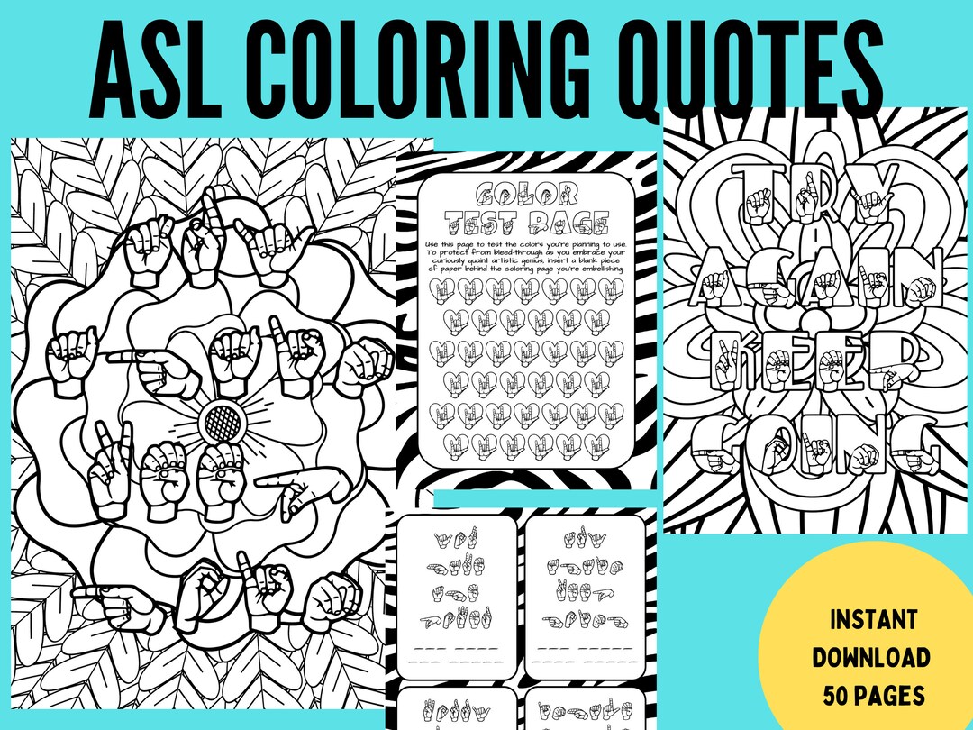 American Sign Language Coloring Quotes - Etsy