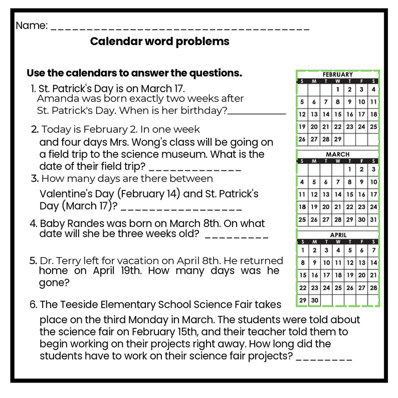 Calendar Worksheets | Weeks, Days, Months, Years Activity Worksheets - Etsy