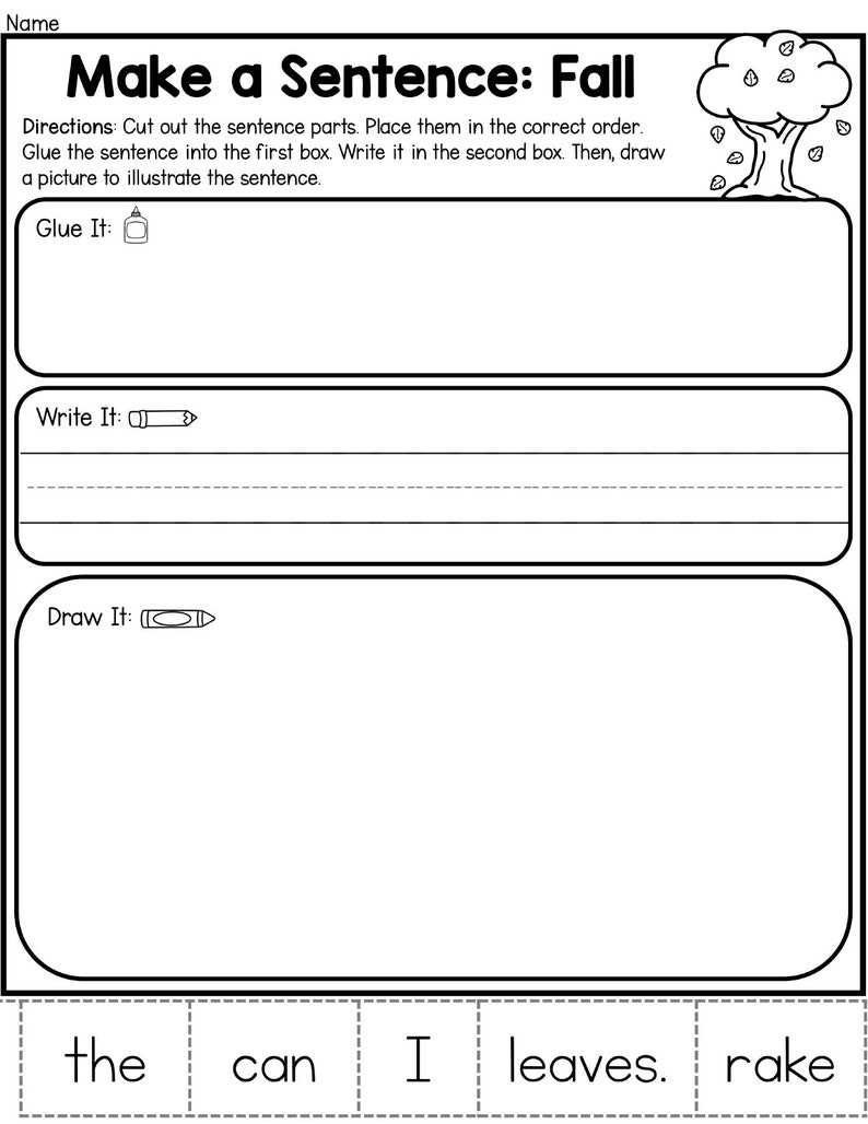 Make a Sentence - Cut and Glue Worksheets for Kindergarten and First ...