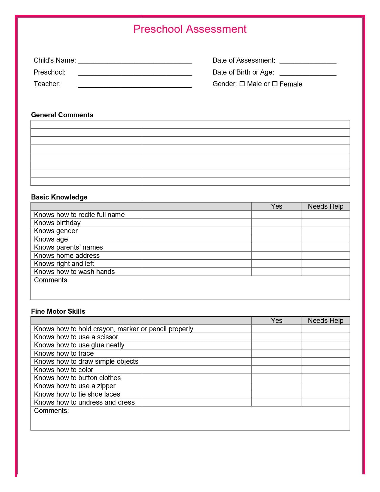 Preschool Assessment Printables - Etsy