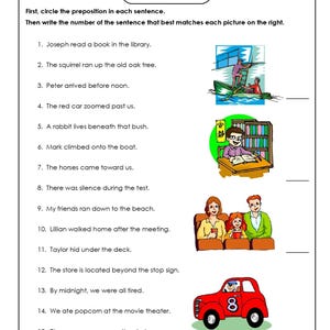 Preposition Worksheets: Printable Grammar Practice (answer Key) - Etsy