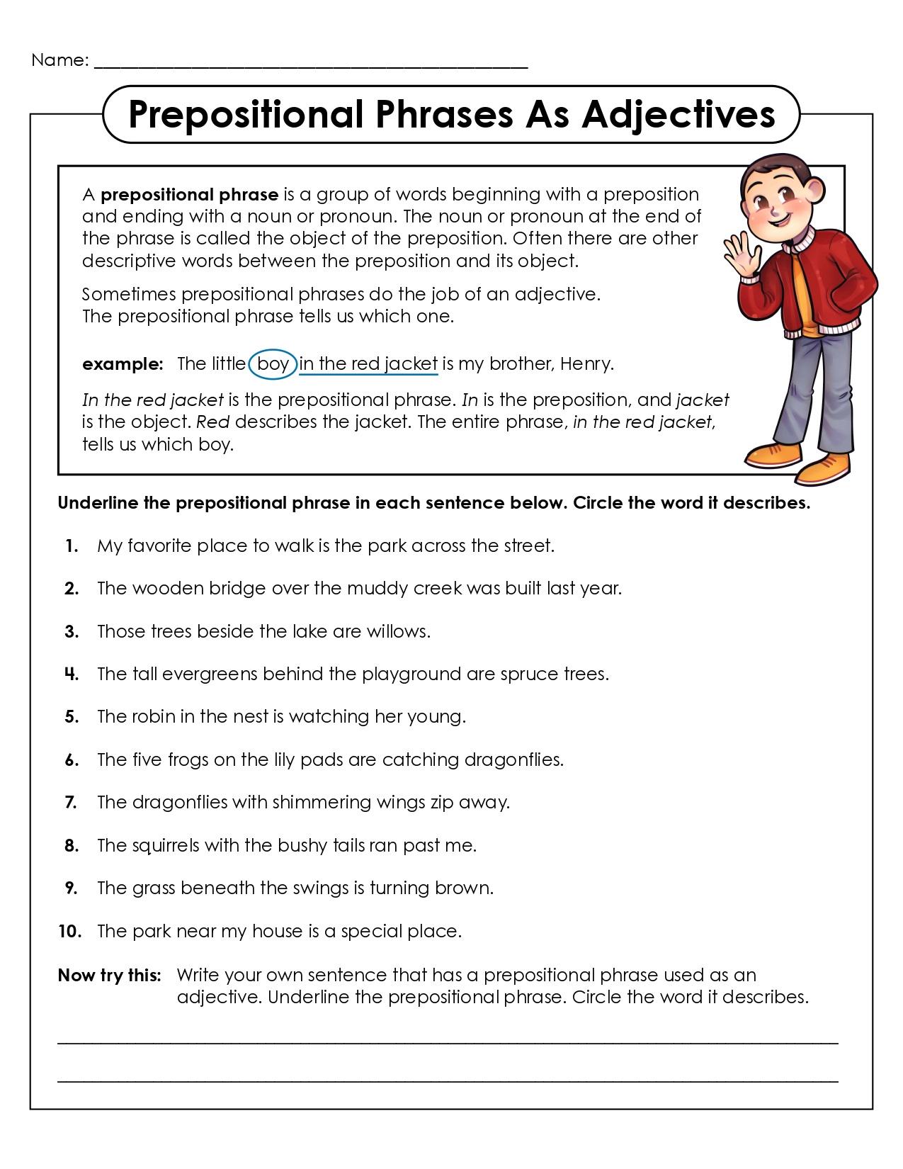 Preposition Worksheets: Printable Grammar Practice (answer Key) - Etsy