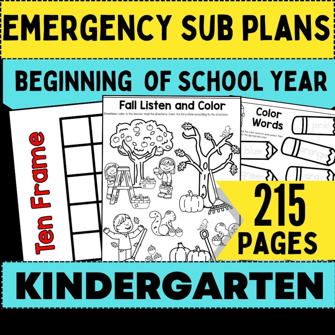 Kindergarten Emergency Substitute Plans | Beginning of the School Year ...