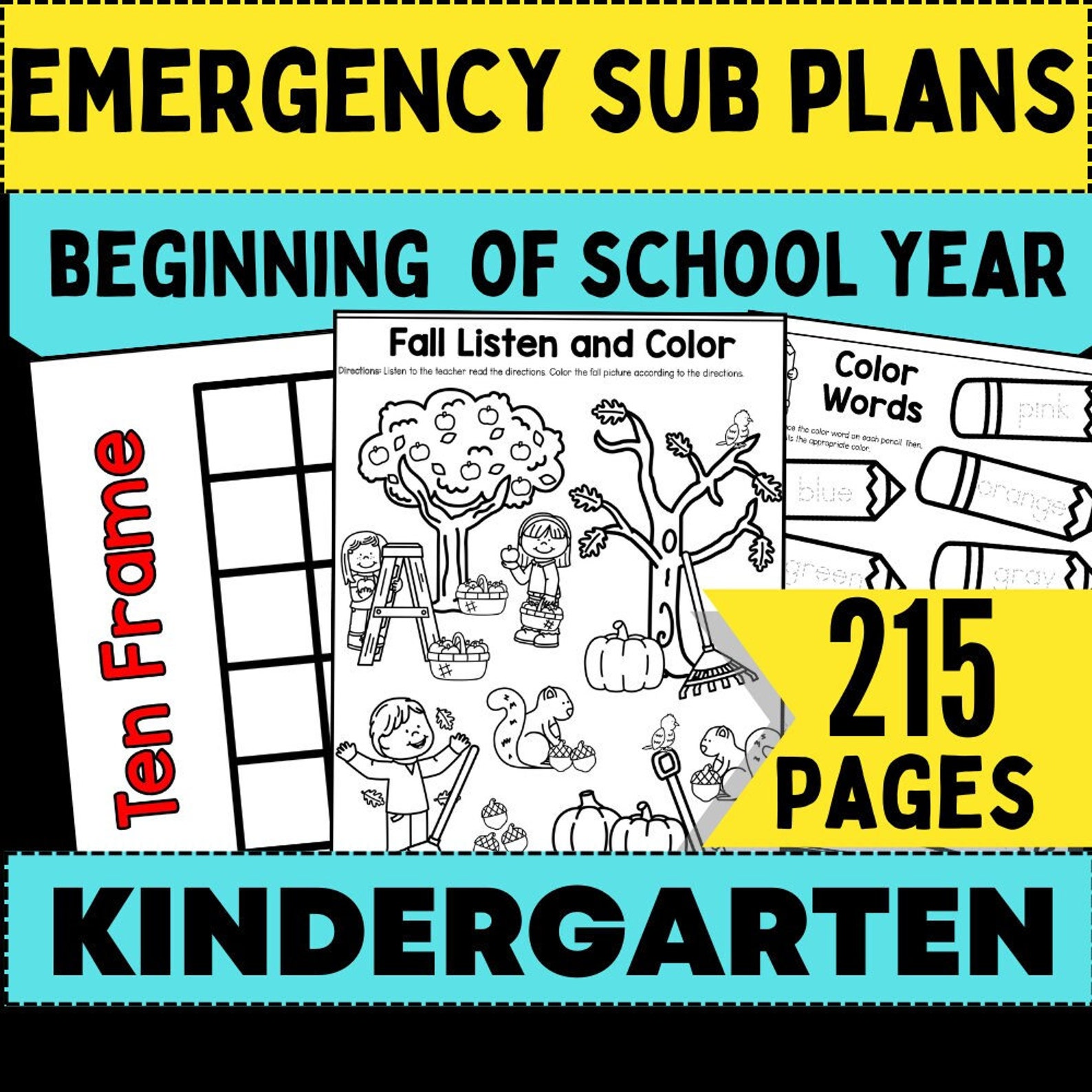 Kindergarten Emergency Substitute Plans | Beginning of the School Year ...