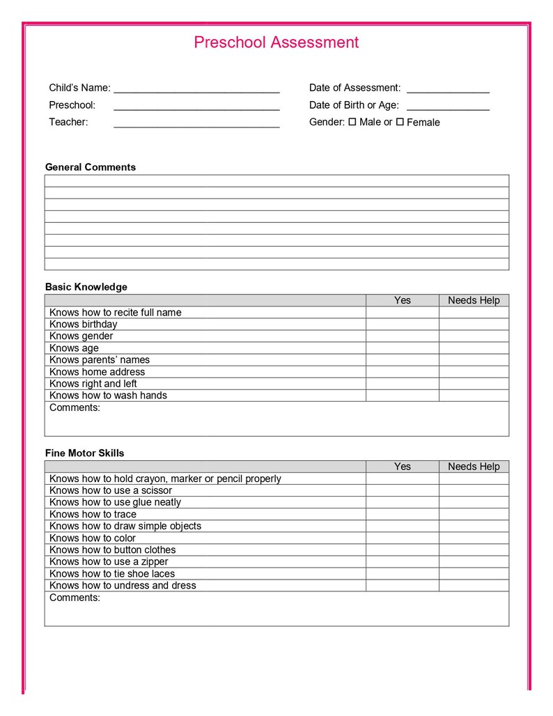 Preschool Assessment Printables - Etsy