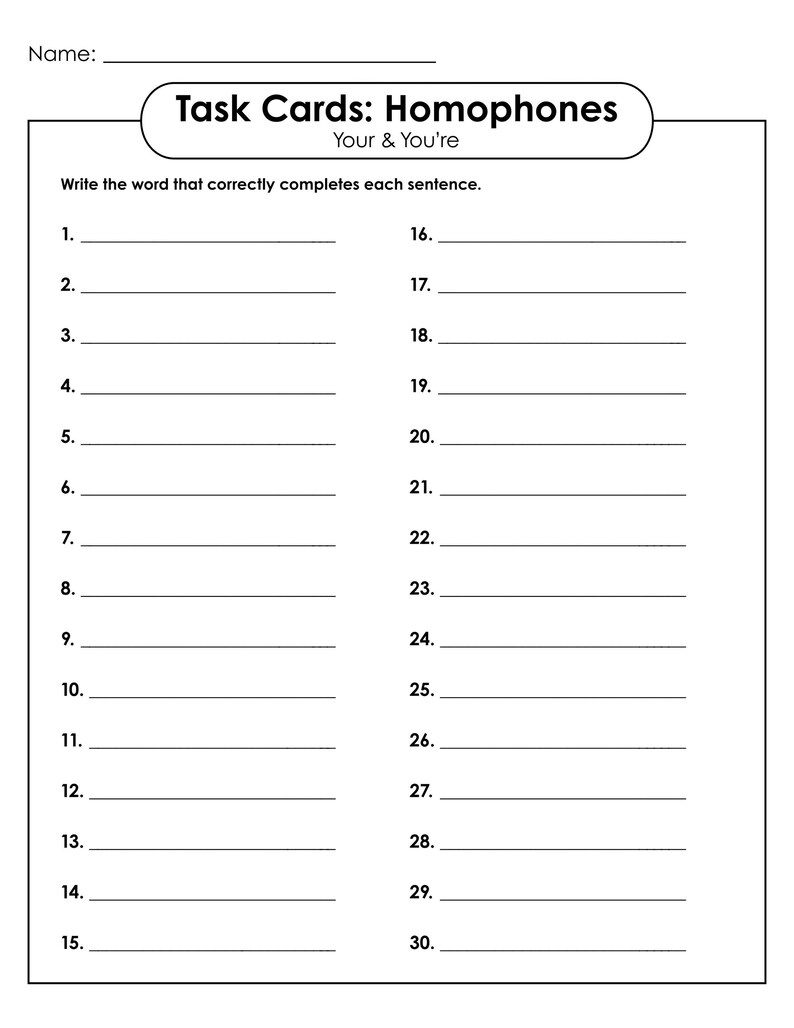 Printable Homophone Worksheets: Classroom Grammar (PDF) - Etsy