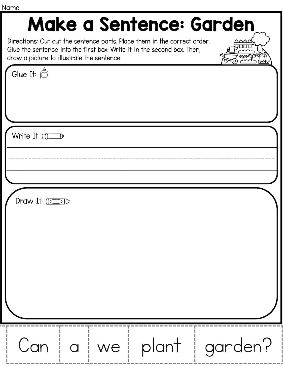 Make a Sentence - Cut and Glue Worksheets for Kindergarten and First ...