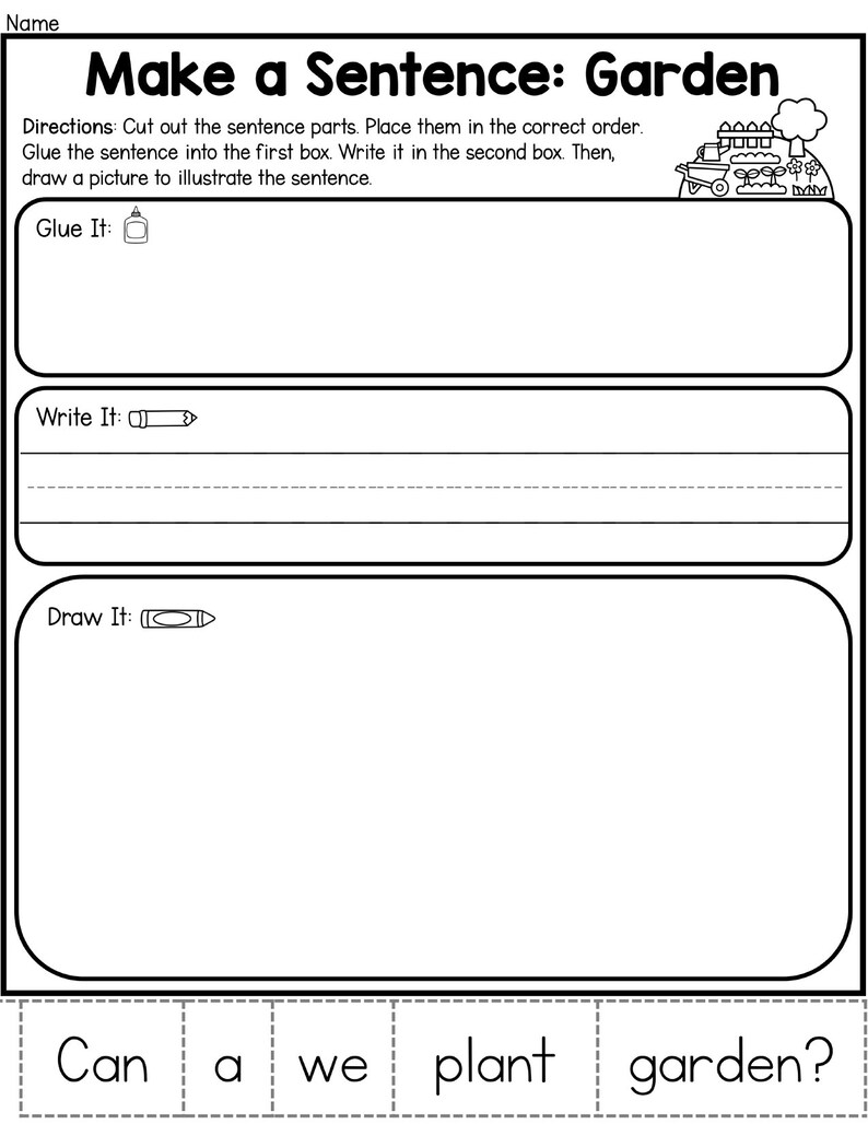 Make a Sentence - Cut and Glue Worksheets for Kindergarten and First ...
