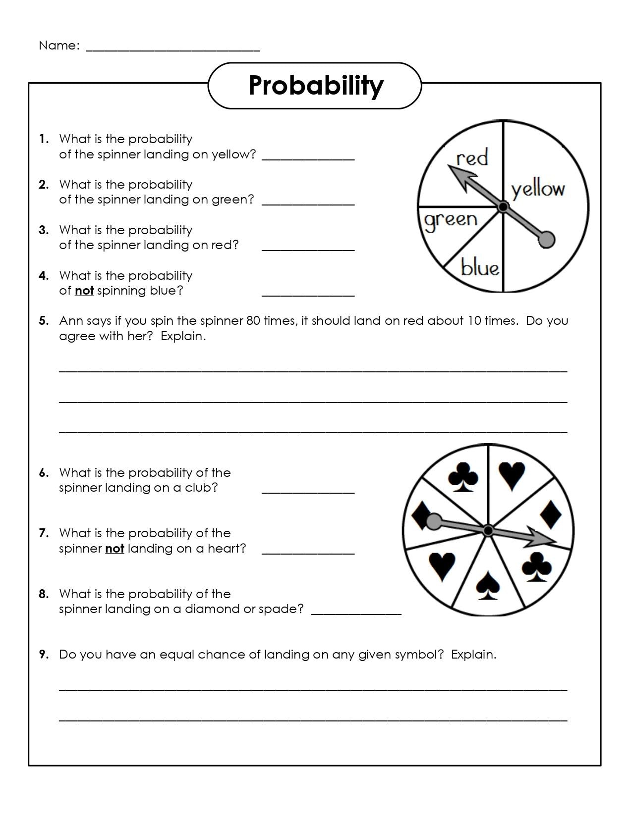 Printable Probability Worksheets: Math Activities (PDF Pattern) - Etsy