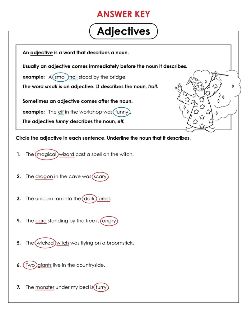 Adjectives Worksheets: Grammar & Writing (printable) - Etsy