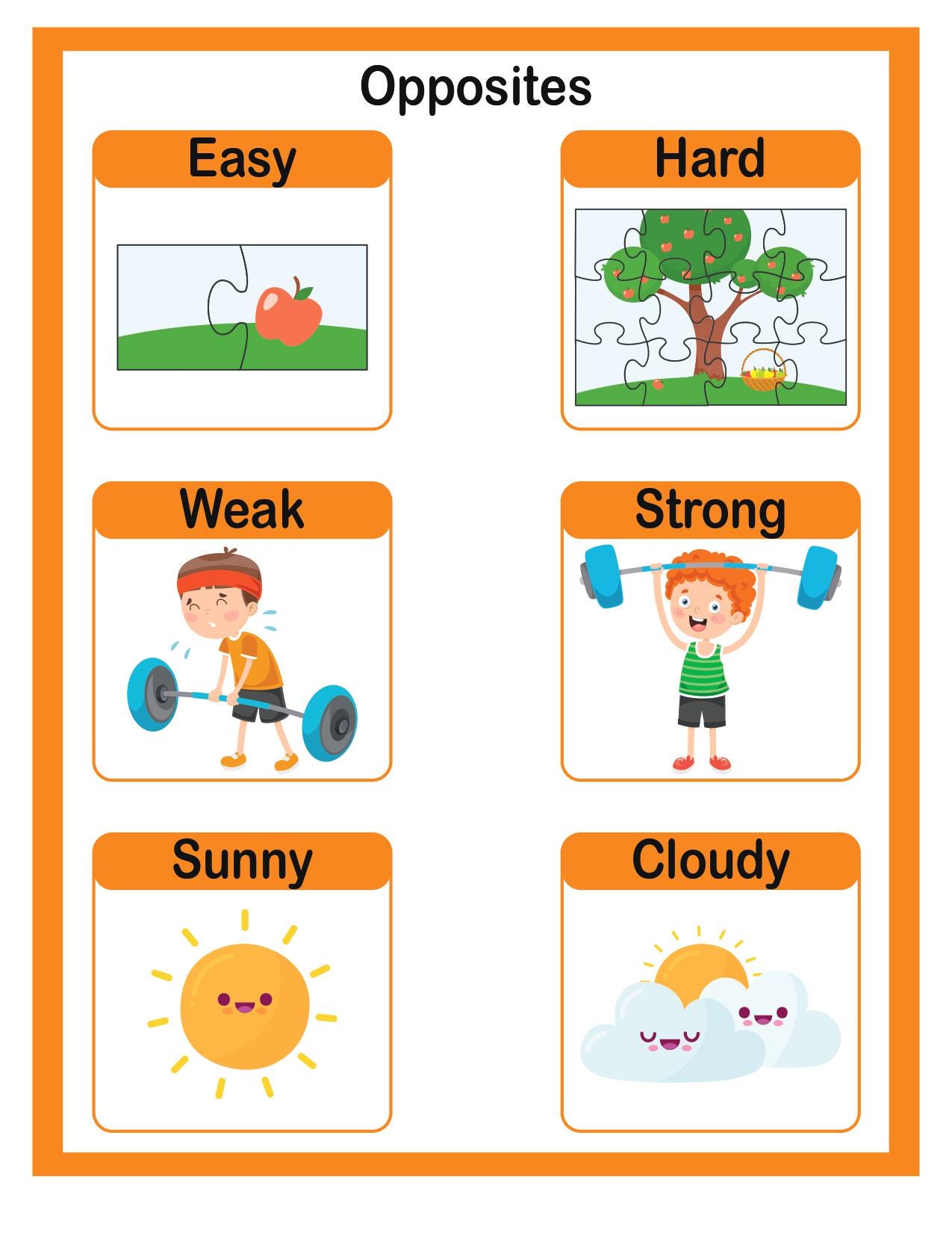 Simple Opposite Words Printables - Etsy