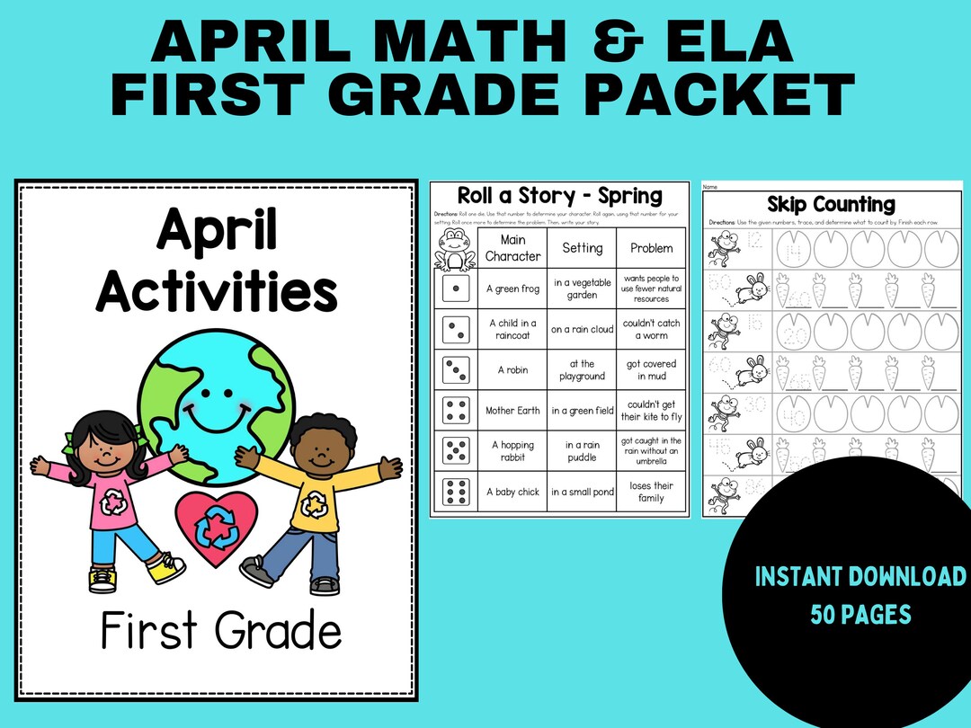 April Math and ELA Worksheet Activities for First Grade - Etsy