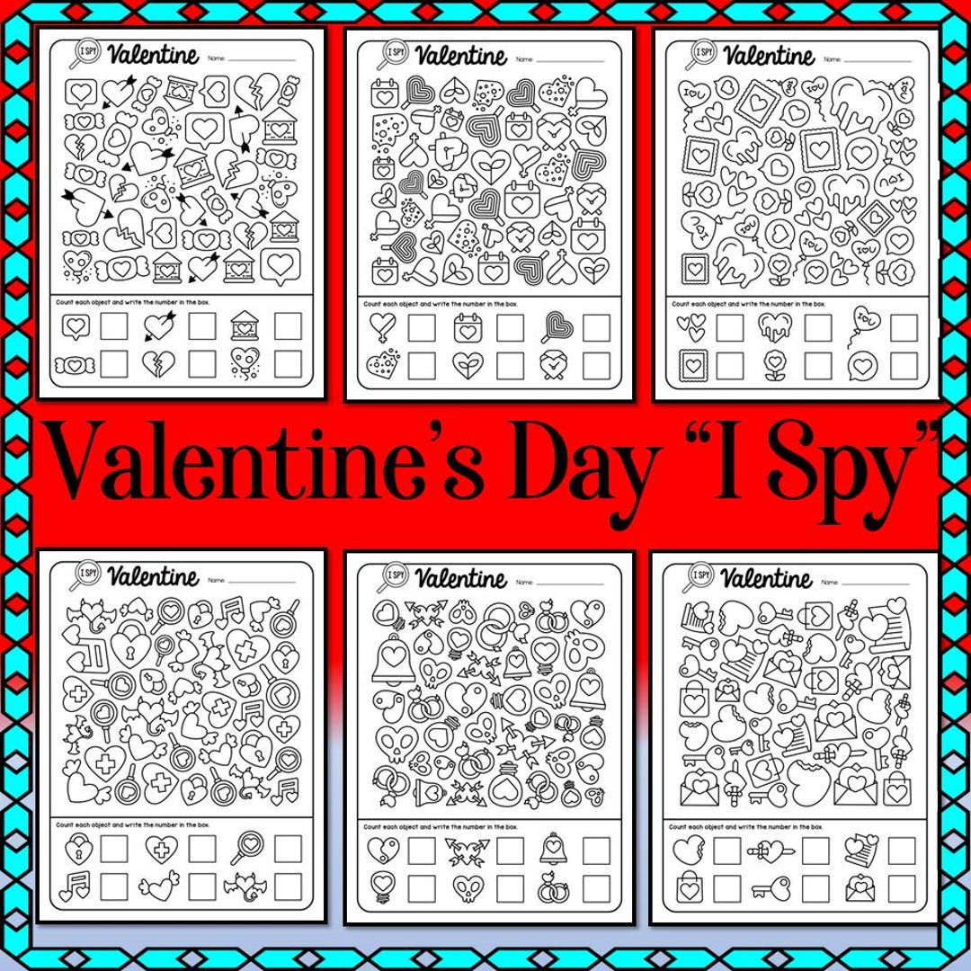 Valentine's Day I Spy Activity Worksheets - Etsy