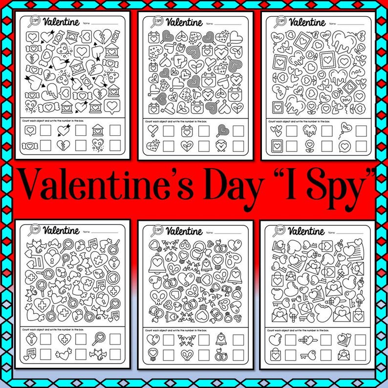 Valentine's Day I Spy Activity Worksheets - Etsy