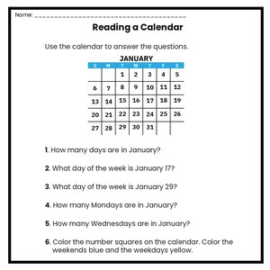 Calendar Worksheets | Weeks, Days, Months, Years Activity Worksheets - Etsy