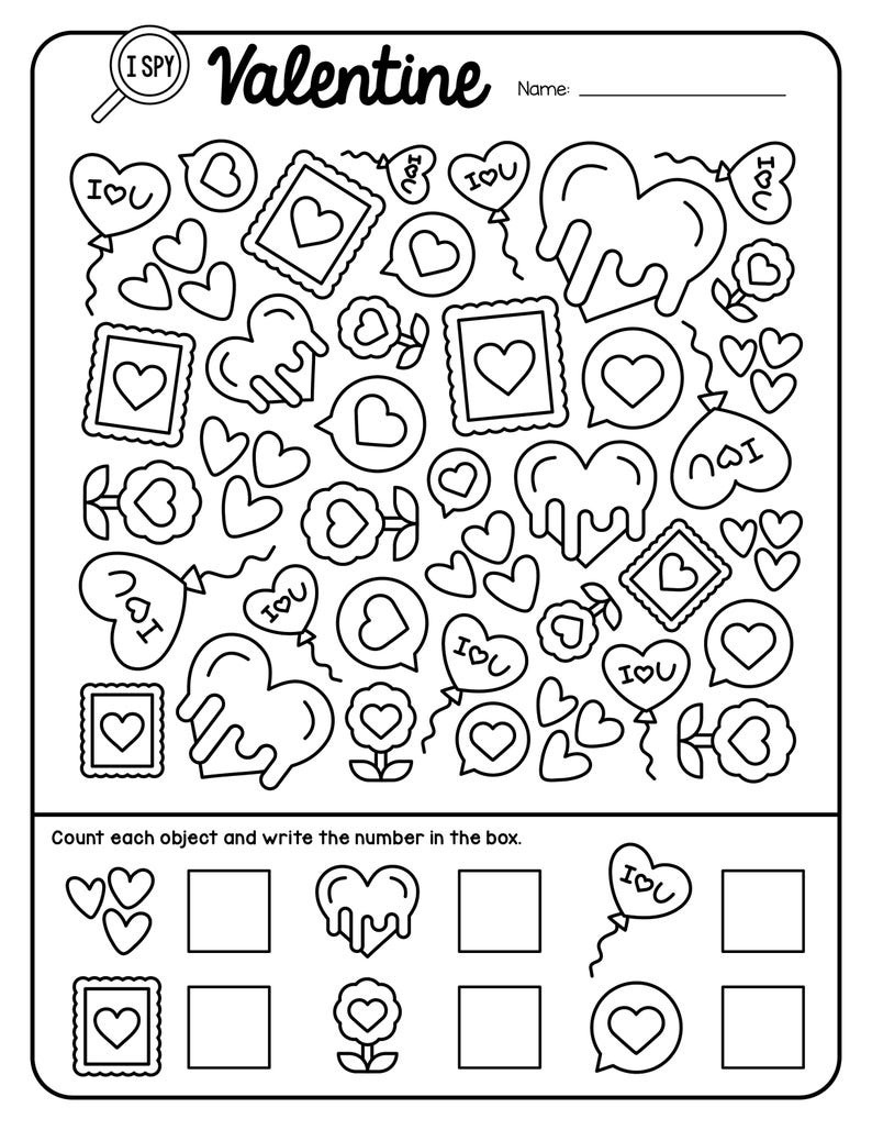 Valentine's Day I Spy Activity Worksheets - Etsy