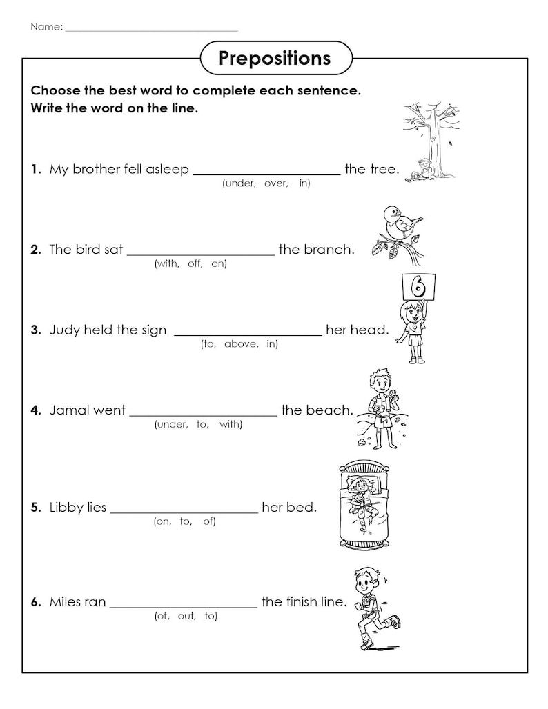 Preposition Worksheets - Etsy