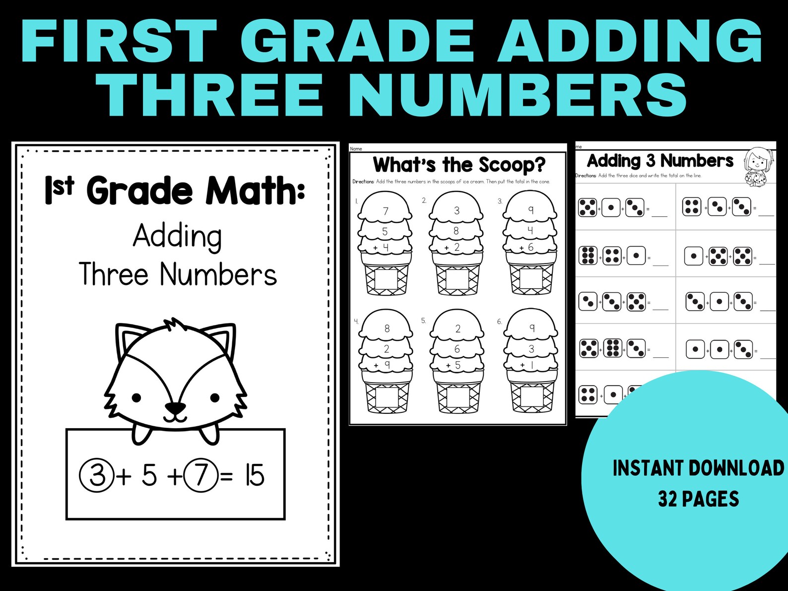 Math Packets – Adding Three Numbers - Etsy