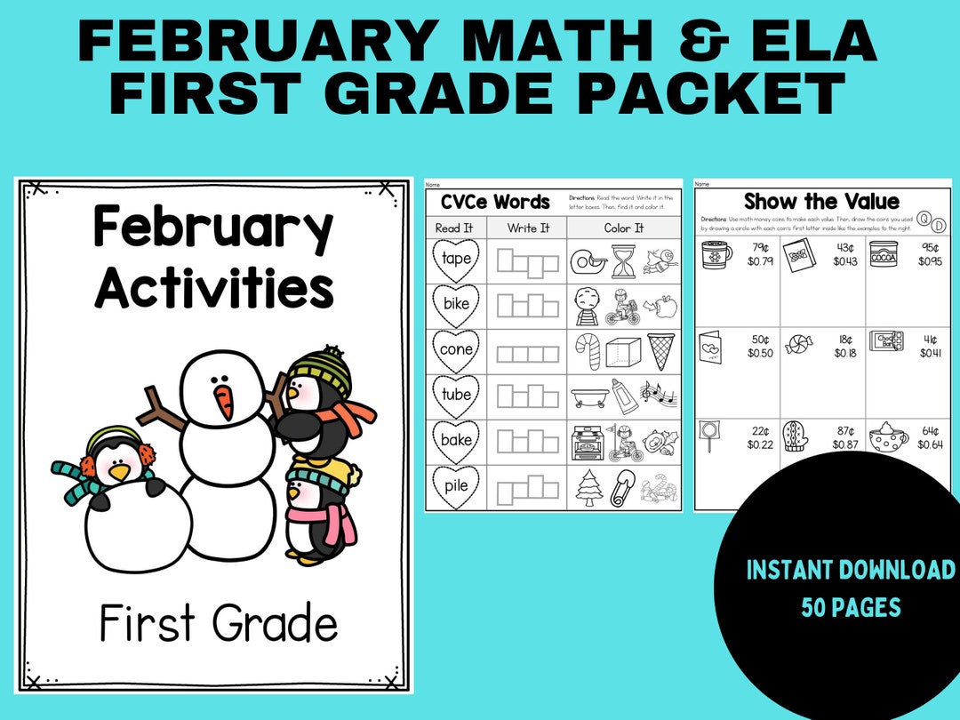 February Math and ELA Worksheet Activities for First Grade - Etsy