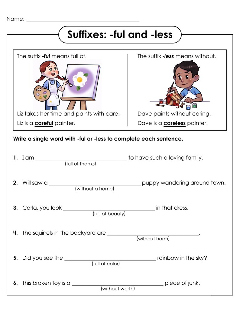 Suffix and Suffix Activity Worksheets - Etsy
