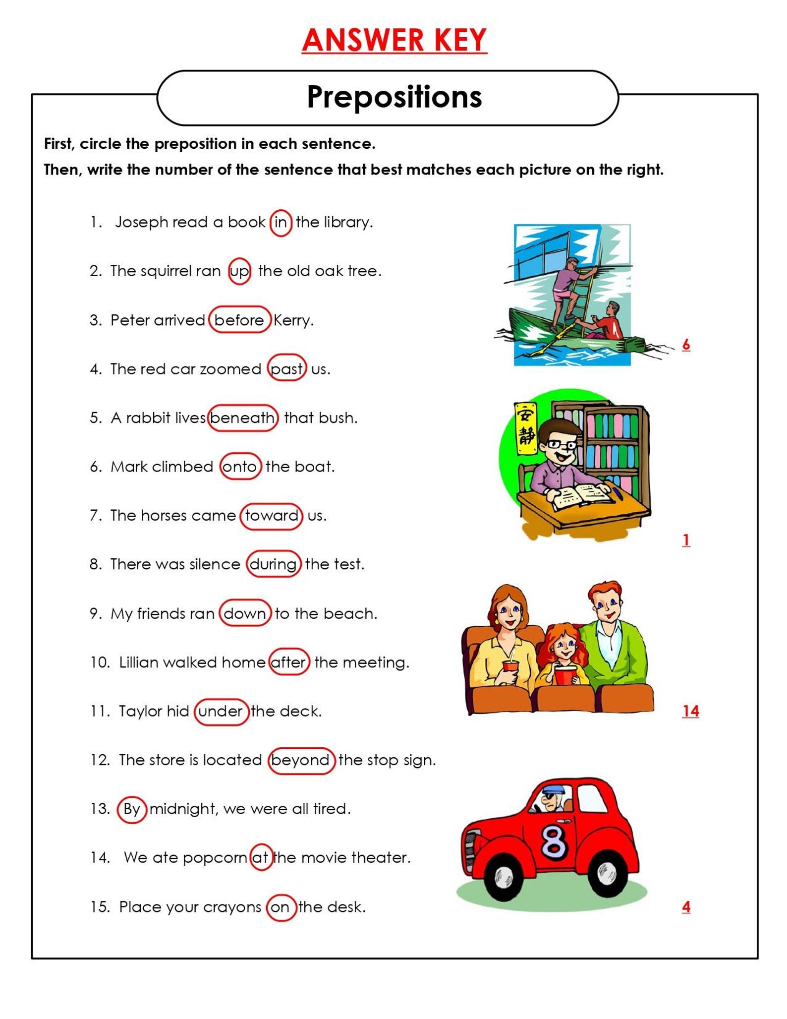Preposition Worksheets: Printable Grammar Practice (answer Key) - Etsy