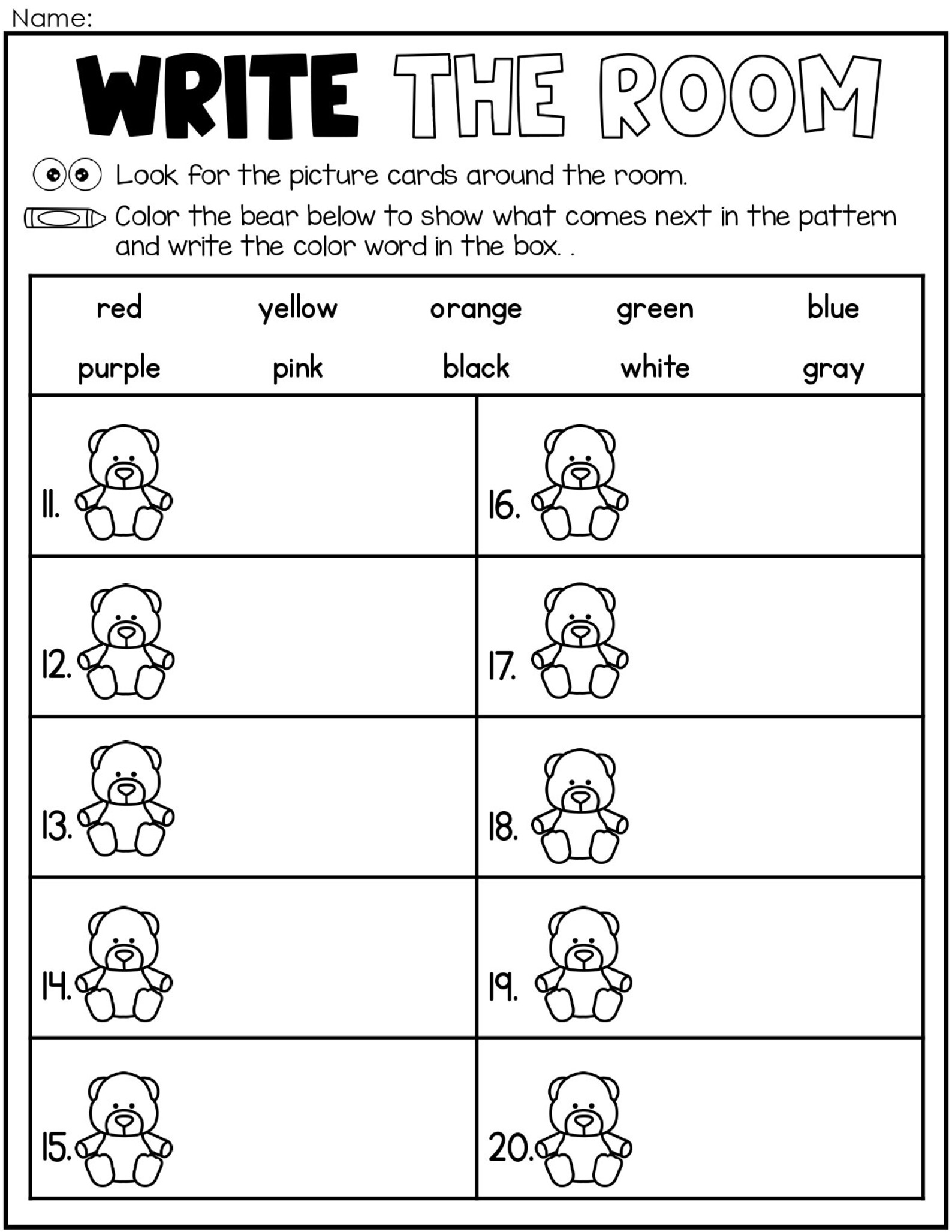 Write the Room Kindergarten Activity | Patterns - Etsy
