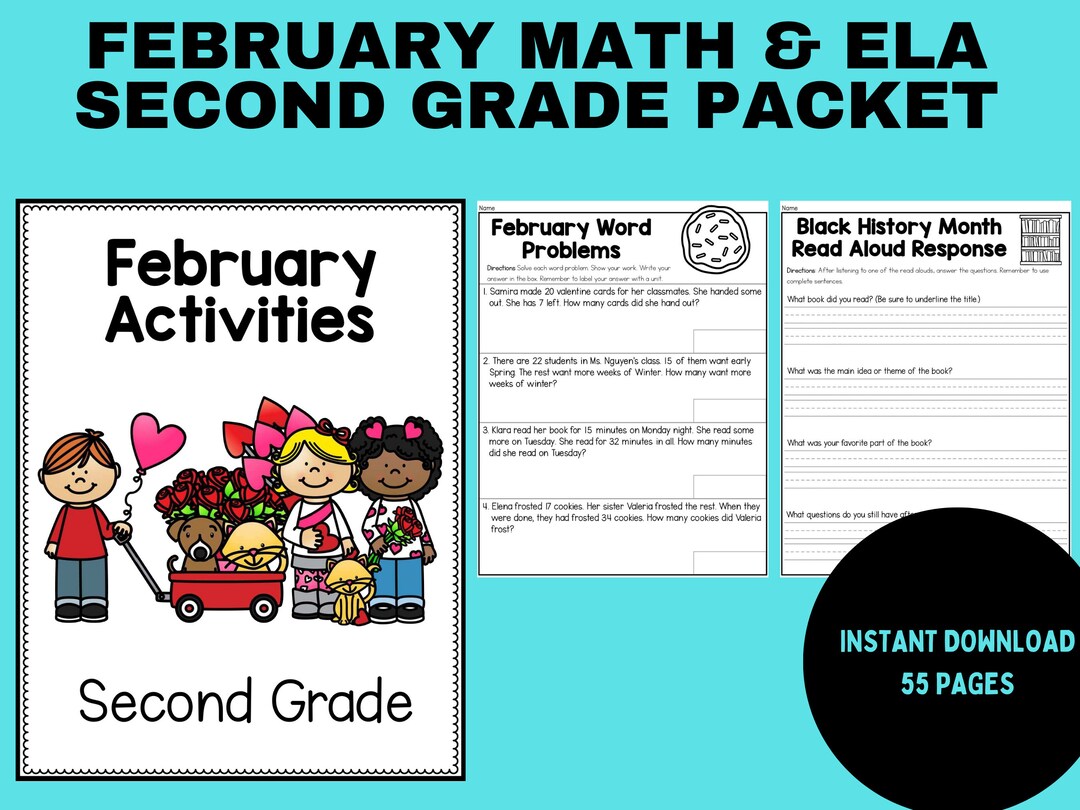 February Math and ELA Worksheet Activities for Second Grade - Etsy