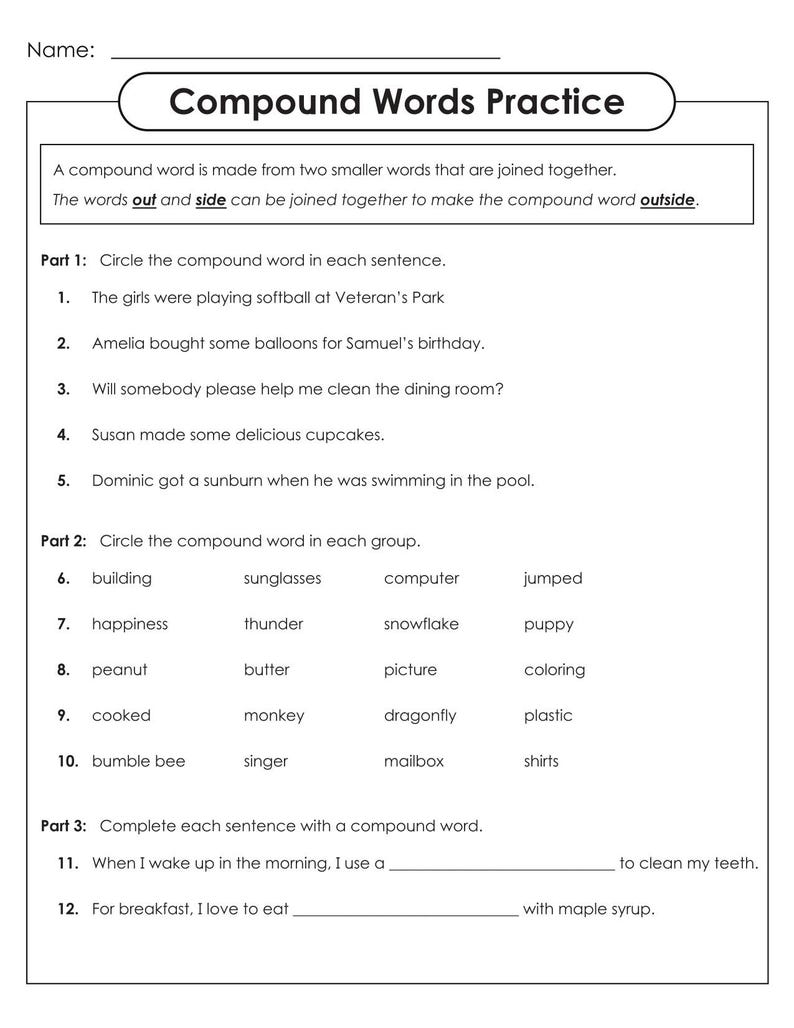 Compound Words Worksheets - Etsy