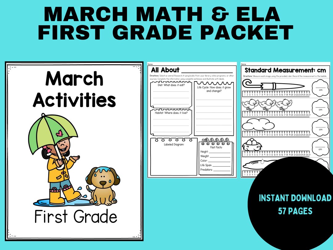 March Math & ELA Worksheets | 1st Grade - Etsy