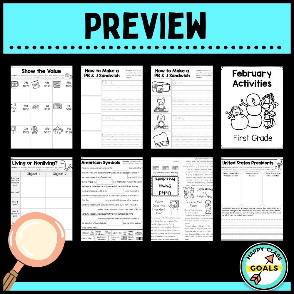 February Math and ELA Worksheet Activities for First Grade - Etsy