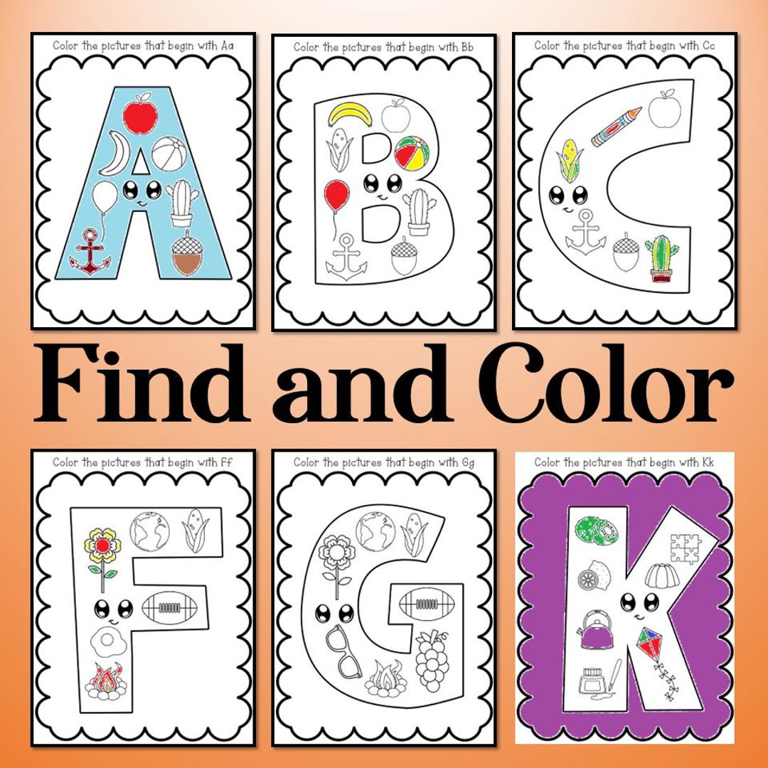 Beginning Sounds Alphabet Coloring Packet | Find and Color - Etsy