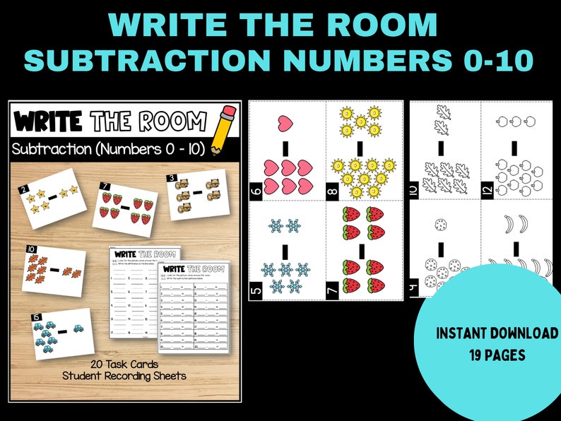 Write the Room Kindergarten Activity | Subtraction Numbers 0-10 - Etsy