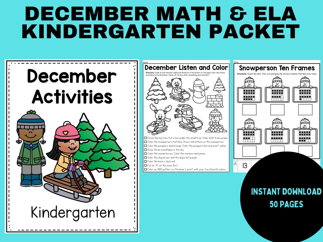 December Math and ELA Worksheet Activities for Kindergarten - Etsy