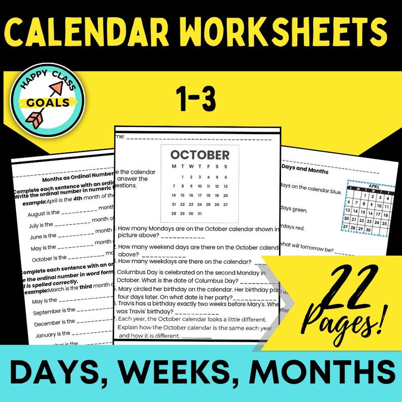 Calendar Worksheets | Weeks, Days, Months, Years Activity Worksheets - Etsy