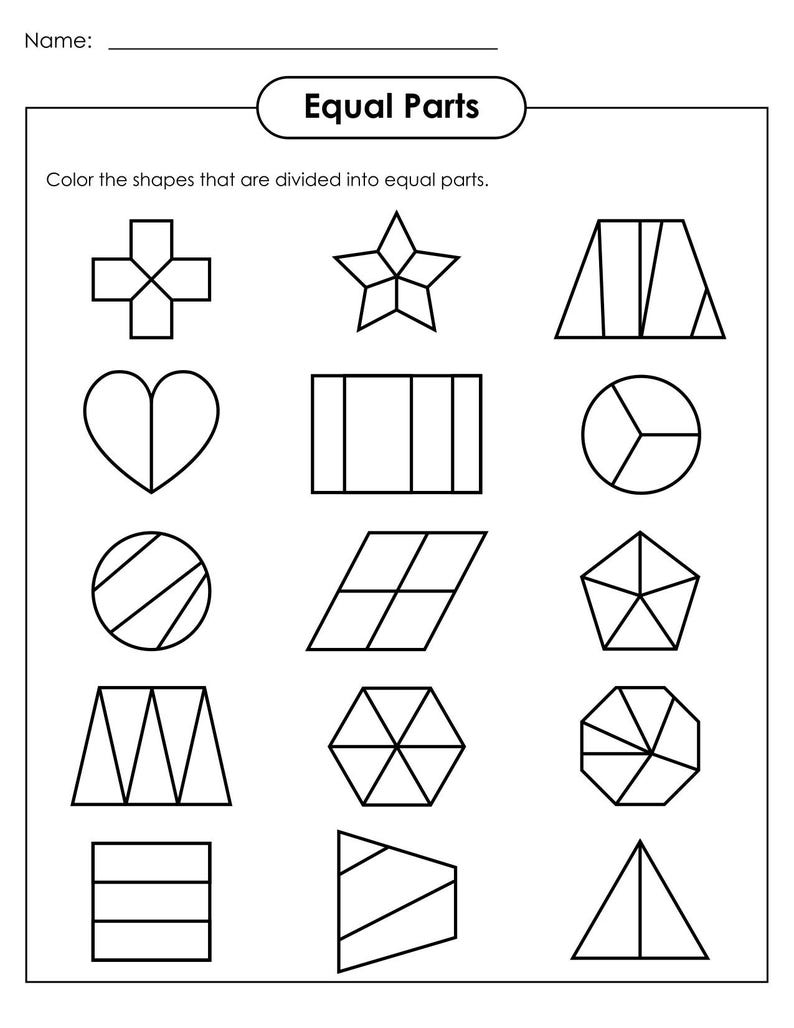 Basic Fractions Worksheets | First to First Grade - Etsy