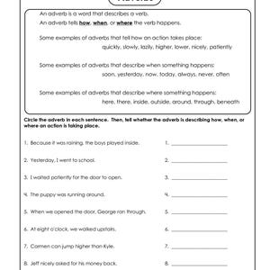 Adverbs Worksheets (PDF) - Etsy