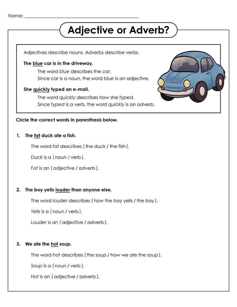 Adjectives Worksheets for Kids | Grammar & Writing Activities ...