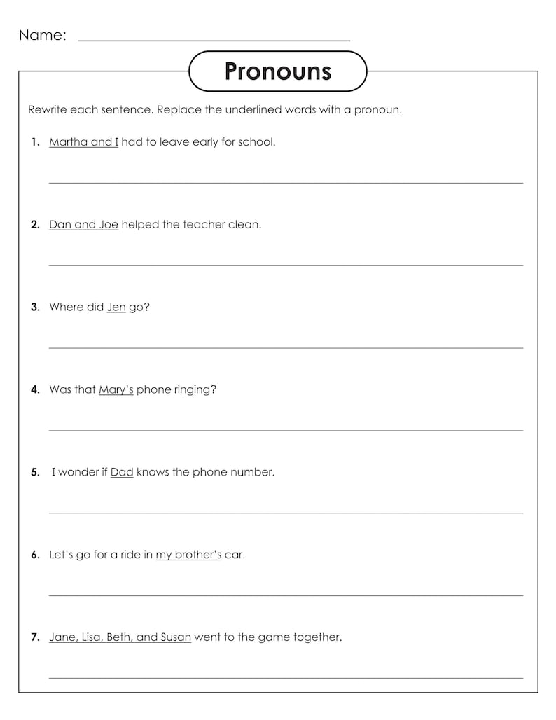Pronoun Worksheets - Etsy
