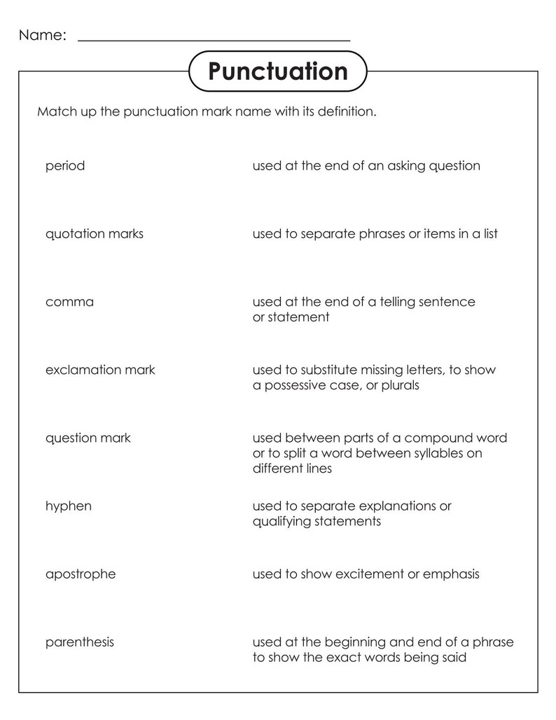 Punctuation Worksheets (PDF Pattern) - Etsy