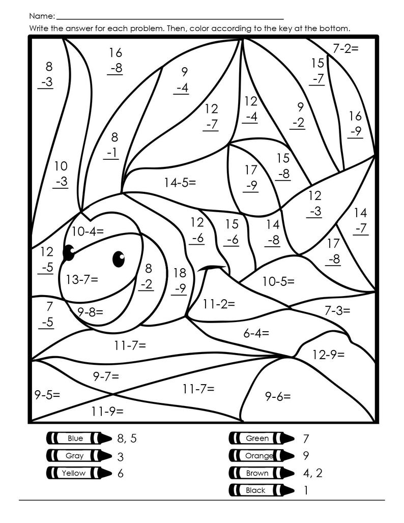 Color by Code Addition and Subtraction for First and Second-grade - Etsy
