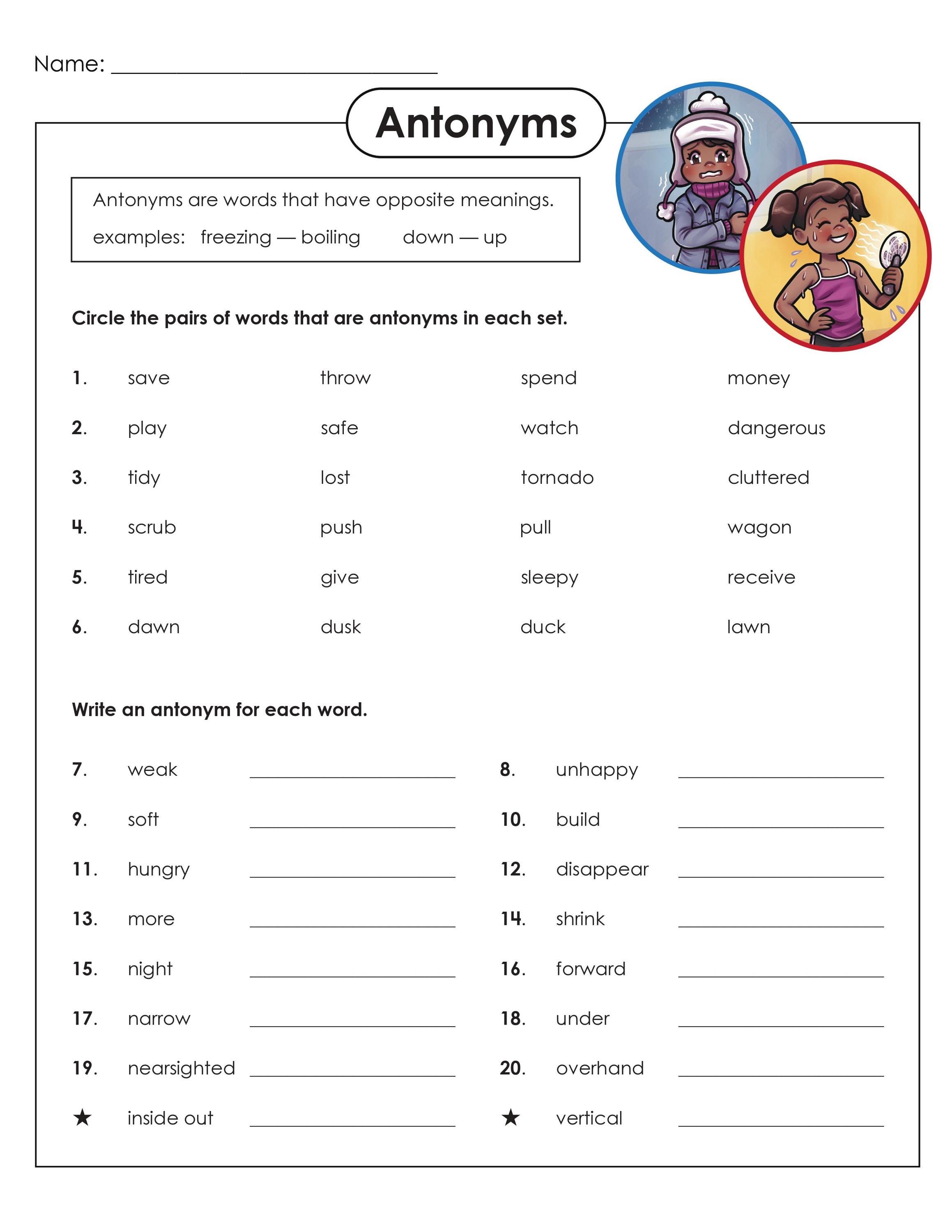 Synonyms and Antonyms Worksheets - Etsy