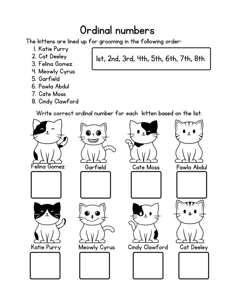 Ordinal Numbers Worksheets - Etsy