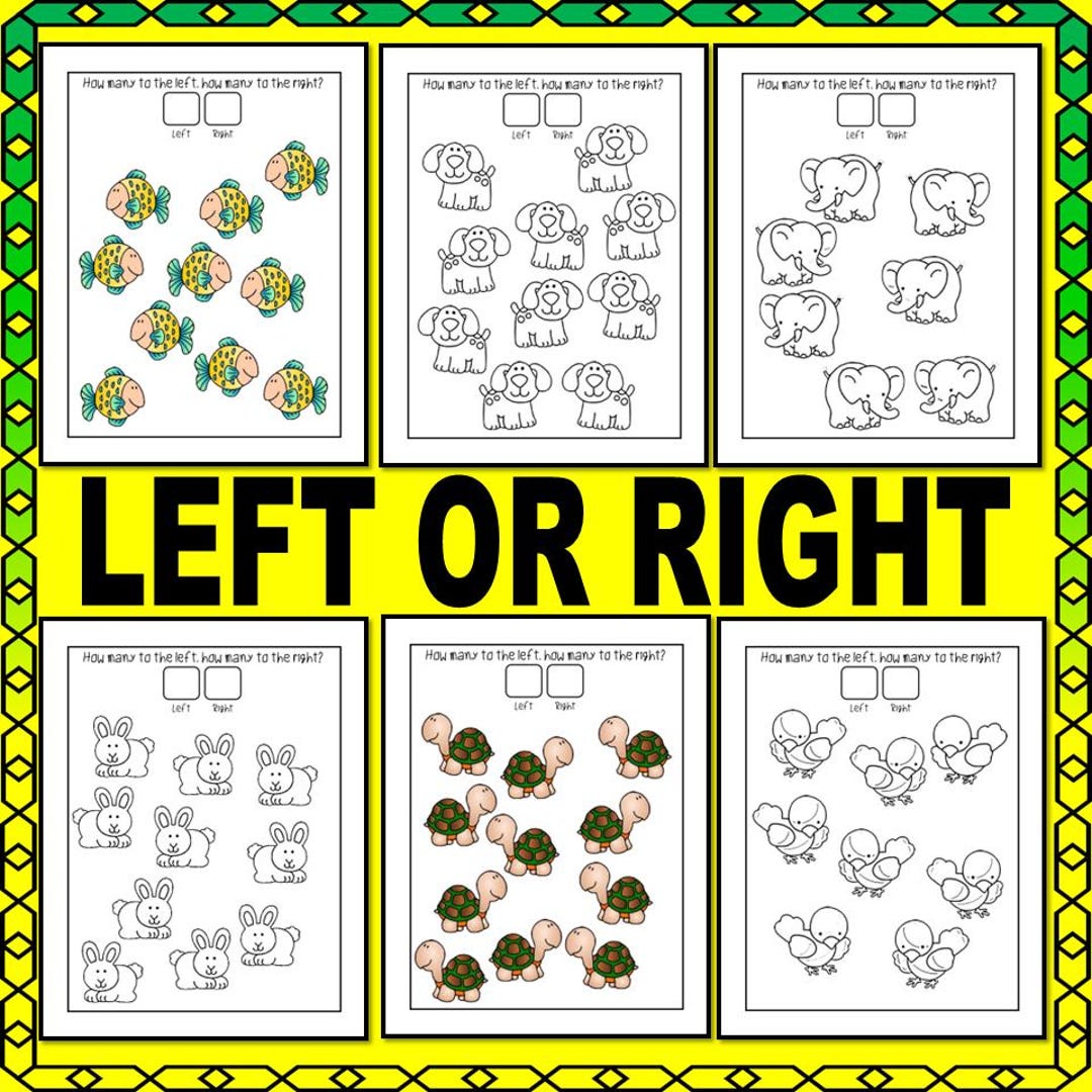 Right or Left Worksheets | Count and Write | Right and Left Directions ...